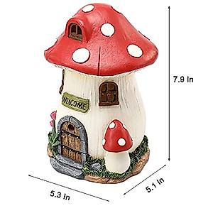 WONDHOME Mushroom Illuminated Miniature Fairy Landscape House with Solar Powered LED Outdoor Garden Statue