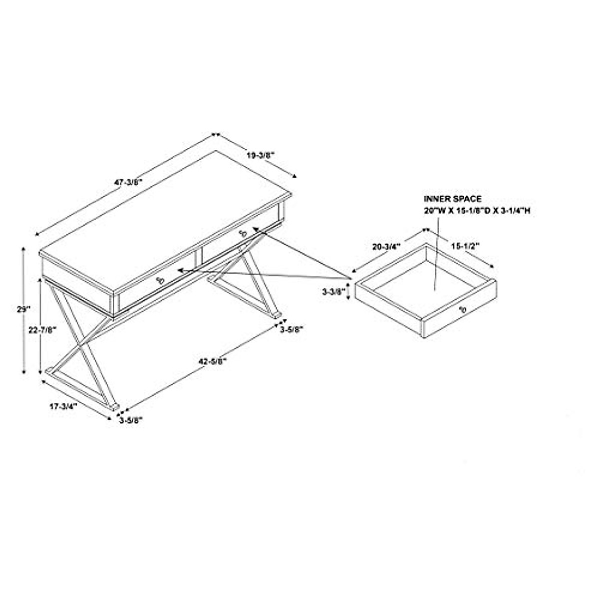 Linon Two-Drawer Grey and Gold Campaign Harli Desk