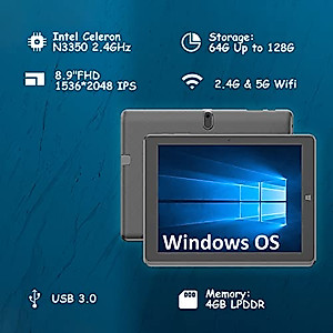 Tibuta Masterpad W100 8.9 inch Tablet Computer Windows 11，Mini Laptop with Windows System, Intel CPU, 64GB Storage, 1536×2048 FHD Display Tablet PC with Keyboard and Leather Case