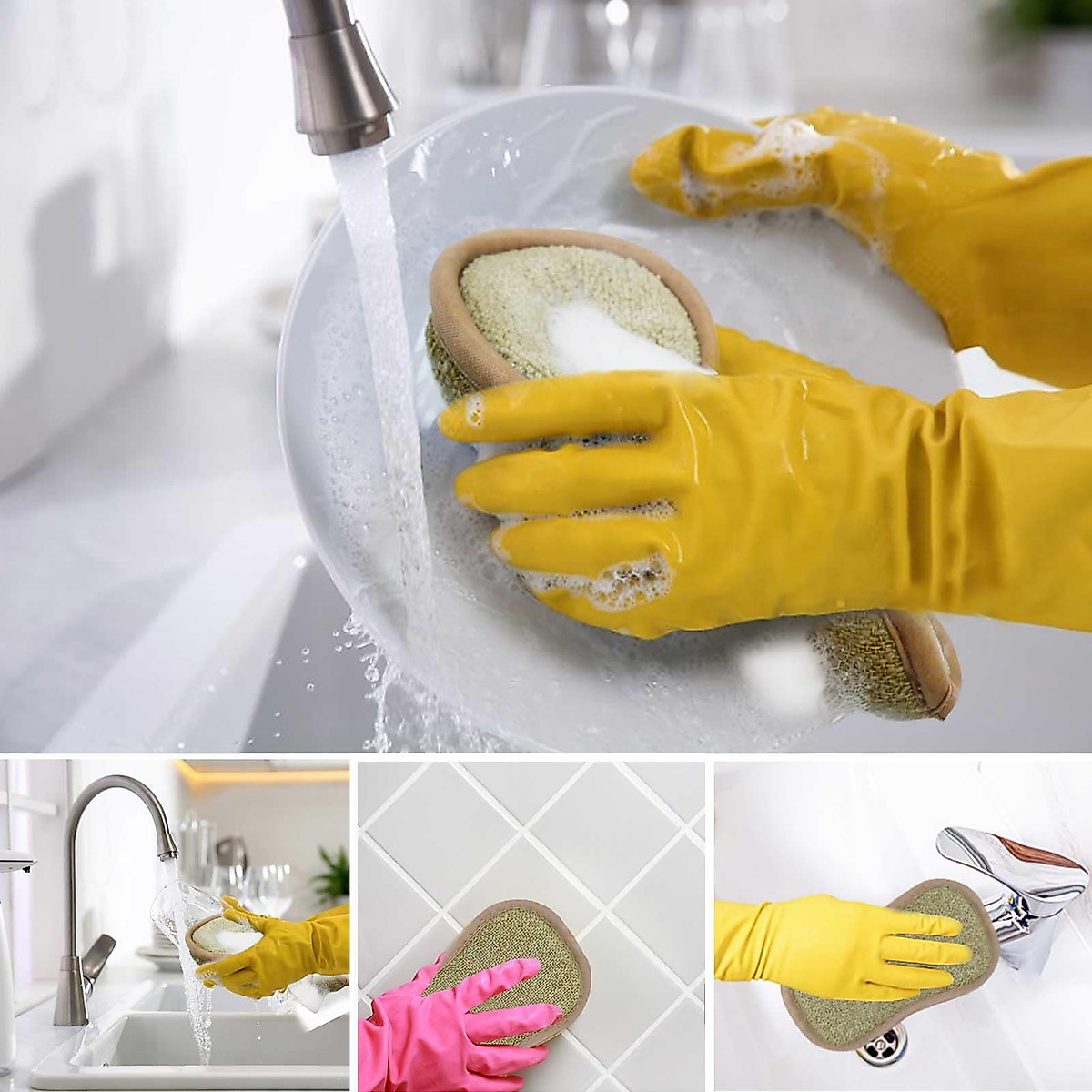 MetaForms Multi-Purpose Scrub Sponges Kitchen - 6 Pack, Non-Scratch Microfiber Sponges for Cleaning, Along with Heavy Duty Scouring Power - Reusable Dish Sponge for Dishes, Pots and Pans（ Large）