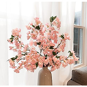 MJFloria Artificial Silk Cherry Blossom Flowers Branches, Faux Cherry Peach Tree, Plum Boutique for Vase Centerpiece Floor Arrangements, Home Decoration, Wedding, Party – 36” Long Tall Stems, Pink