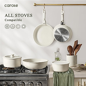 CAROTE 21pcs Detachable Handle Pots and Pan Set, Nonstick Induction Cookware, Removable Handle, RV Oven Safe Cookware