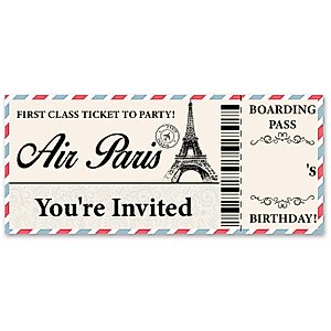 VAHATAN Paris Birthday Party Invitations 20 Pack Air Paris Ticket Invitations with Envelopes Invites Cards for Birthday Party