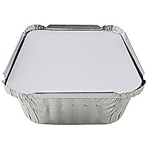 Aluminium Disposable Foil Food Container with Lids (Pack of 50) Reusable Takeaway Containers, Great for Baking Roasting Cooking Food Storage, 14 x 12 x 5cm