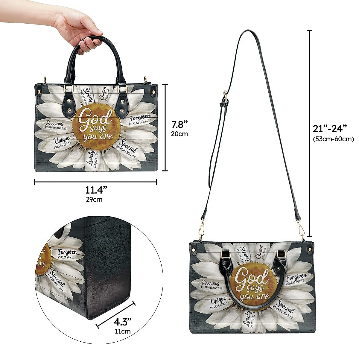 64HYDRO Christian Gifts, Daisy God Says Faith Purses for Women, Shoulder Bag, Handbags for Women, Valentines Day Gifts for Her, Gifts for Sisters, Daughter, Mom, Friends - Travel Work Leather Bag