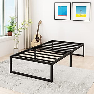 Lutown-Teen 14 Inch Twin Bed Frames Heavy Duty Metal Twin Size Platform Bed Frame No Box Spring Needed, Noise Free, Easy Assembly, Black