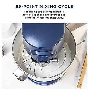 GE Tilt-Head Electric Stand Mixer | 7-Speed, 350-Watt Motor | Includes 5.3-Quart Bowl, Flat Beater, Dough Hook, Wire Whisk & Pouring Shield | Countertop Kitchen Essentials | Sapphire Blue
