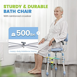 OasisSpace Heavy Duty Shower Chair with Back, 500lbs Padded Shower Chair for Inside Shower - Tool-Free Anti Slip Bathroom Seat for Elderly, Senior, Handicap & Disabled