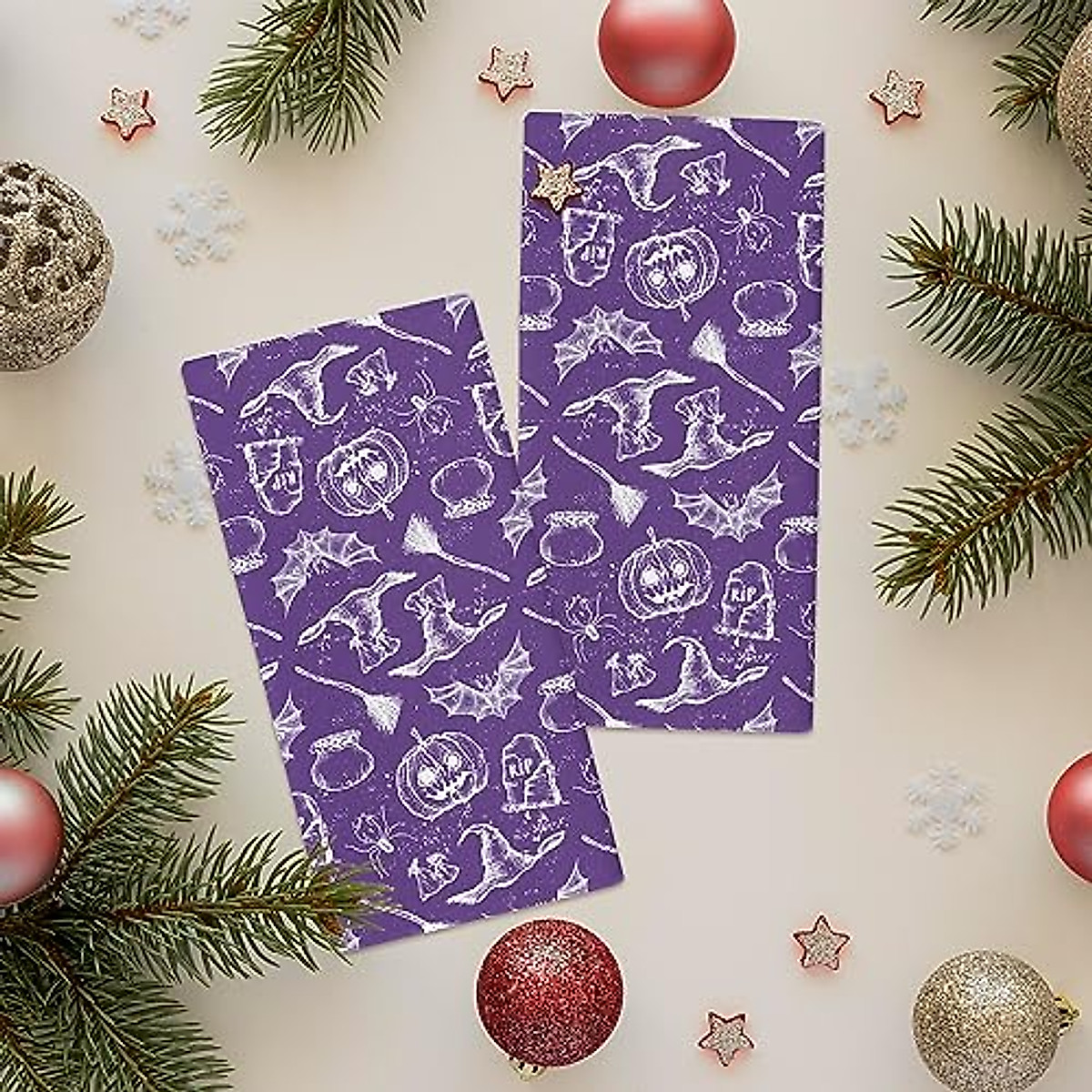 Kitchen Towels Happy Halloween Purple Absorbent Tea Towel Soft Hand Dish Towel Pumpkin Witch Bat Reusable Washable Cleaning Cloth Hand Bath Towels for Bathroom Bar for Everyday Cooking (Pack of 1)