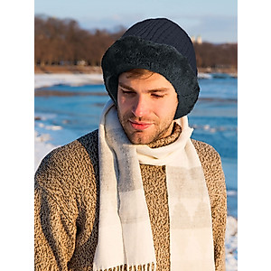 3 Pieces Winter Warm Knitted Balaclava Neck Warmer Hat Fleece Ski Face Covering Windproof Face Scarf for Outdoor Sport (Navy Blue, Light Gray, Black,M)