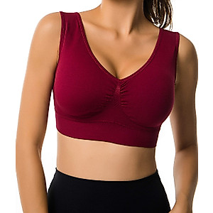 Cabales KINYAOYAO Women's 3-Pack Seamless Wireless Sports Bra with Removable Pads Navy-blue-wine