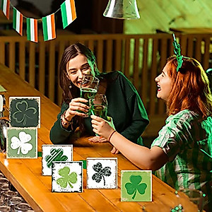 6 Pcs St. Patrick's Day Wood Signs Rustic Shamrock Standing Blocks Decor for Home St. Patrick's Day Table Centerpiece Shamrock Tiered Tray Decorations for Shelf Party Decor