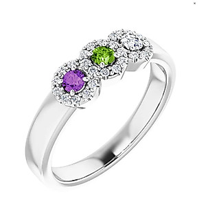 3-5 Birthstones Family Mothers Ring 10k White or Yellow or Rose Gold or Sterling Silver