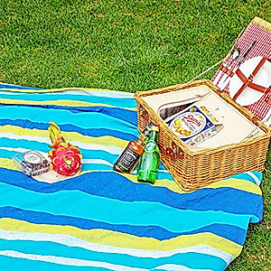 SONGMICS Double Hammock, 98.4 x 59.1 Inches, 660 lb Load Capacity, with Hanging Straps, Carabiners, Carry Bag, for Garden, Outdoor, Camping, Blue and Yellow Stripes UGDC15YU