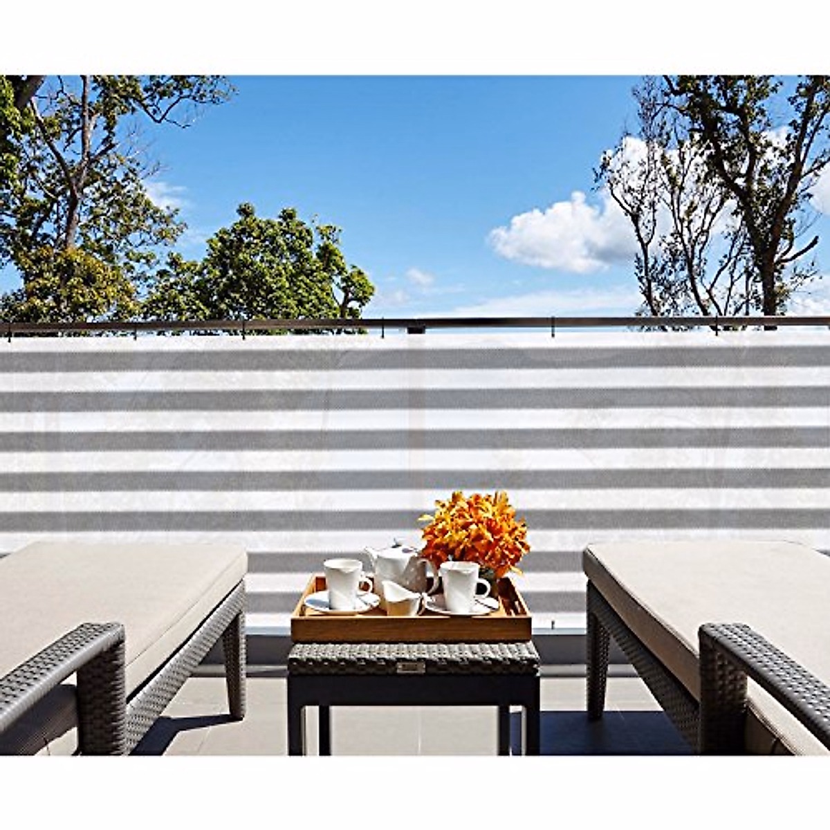 TANG SunShades Depot 35" x 10' White & Grey Stripes Balcony Privacy Screen Fence Windscreen for Porch Deck Outdoor Backyard Patio Balcony to Cover Sun Shade UV-Proof fits Perfectly on 3'x10' Fence
