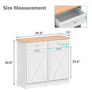 Betterhood Double Tilt Out Trash Cabinet Can Bin Kitchen 20 Gallon Wooden Free Standing Laundry Sorter,Recycling Cabinet with Hideaway Drawer, (Black)