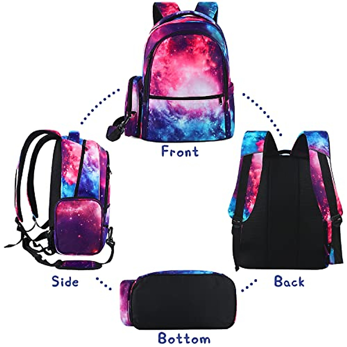 E-Clover Backpack for School Girls Kids Galaxy Backpacks Elementary School Bags Water Resistant Bookba with Removable Shoulder Bag Rucksack Purple Pink Birthday Gifts