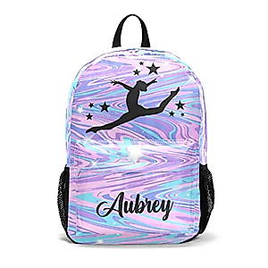 Yeshop Gymnastic Marble Unicorn Personalized Backpack for Teen Boys Girls,Custom Travel Backpack Bookbag Casual Bag with Name Gift