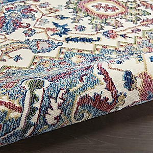 Nourison Global Vintage Persian Ivory Navy 4' x 6' Area -Rug, Easy -Cleaning, Non Shedding, Bed Room, Living Room, Dining Room, Kitchen (4x6)