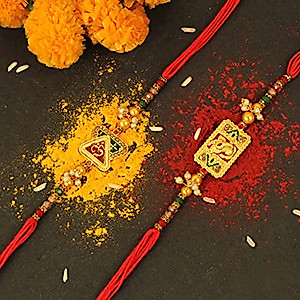 TIED RIBBONS Rakhi for Brother Set of 2 Rakhi | Rakhi Card | Roli Chawal Tika | - Raksha bandhan Rakhi Bracelet for Brother Rakhi Set of 2 | Rakhi Thread | Rakhi Gifts for Brother