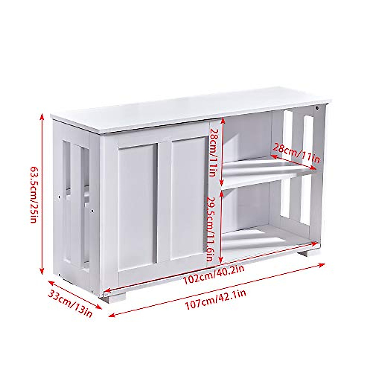 QIHANG-US Kitchen Storage Sideboard with Sliding Door, Farmhouse Barn Door Buffet Console Table, Antique Stackable Cabinet Cupboard with Shelves for Living Room Entryway Dining Room, Warm White