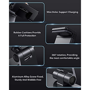 Maxonar iPad Stand Holder, Heavy-Duty Aluminum Alloy Tablet Stand, 360° Swivel Foldable iPad Pro Air Charging Stand Holder for Desk Bed Store POS Showcase Reception Kitchen Office (6-13''), Grey