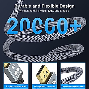 UVOOI 8K DisplayPort Cable 1.4, Display Port to Display Port Cable 6FT (8K@60Hz, 4K@144Hz, 2K@165Hz, 1080P), HDCP 2.2, 32.4Gbps, HDR10 DP to DP Cord for Gaming Monitor, Graphics, PC