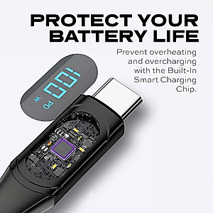 Statik TruCharge 100W USB C Cable with LED Digital Display and Silicone Organizer - Super Fast Charging Cable Type USBC to USBC - High Speed USB C 100W Cable with BlitzCharge Technology, 6FT/2M