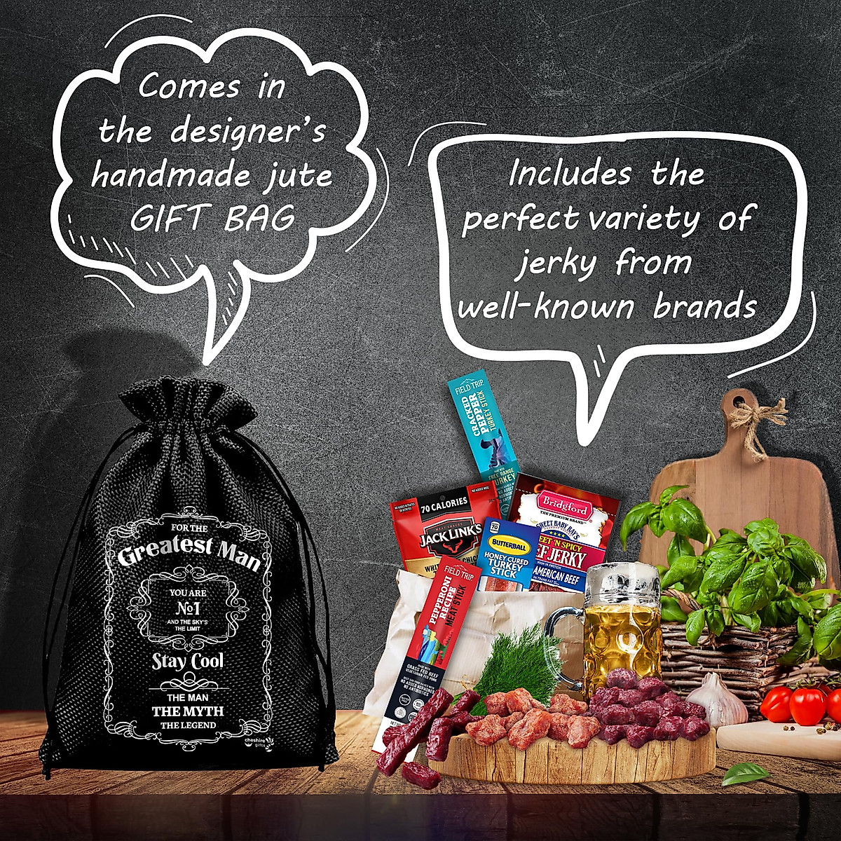 Beef Jerky Gift Baskets For Men - Dad Gifts, Birthday Gifts For Men Who Have Everything With Beef Jerky Variety Pack - Mens Gifts, Dad Birthday Gift, Care Package For Men, Husband Birthday Gift By