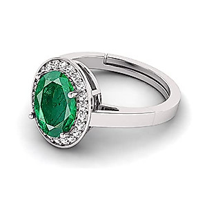 LMDPRAJAPATIS Natural 10.25 Ratti Lab Certified Emerald Panna 925 Sterling Silver Oval Shape Solitaire Adjustable Ring