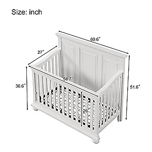 Pvillez Farmhouse Style 4-in-1 Convertible Crib, Full Size Convertible Crib, Converts from Baby Crib to Toddler Bed, Daybed and Full-Size Bed, 3 Mattress Height Settings (White)