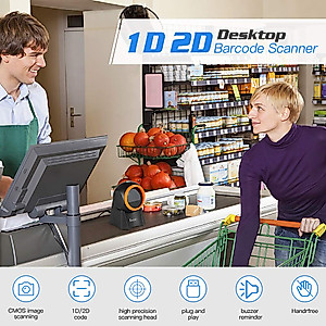 Eyoyo Hands-Free 1D 2D Desktop Barcode Scanner, QR Barcode Reader Support Screen Scanning Platform Scanner for Warehouse, Supermarket, Retail Store, Bookstore Pos System