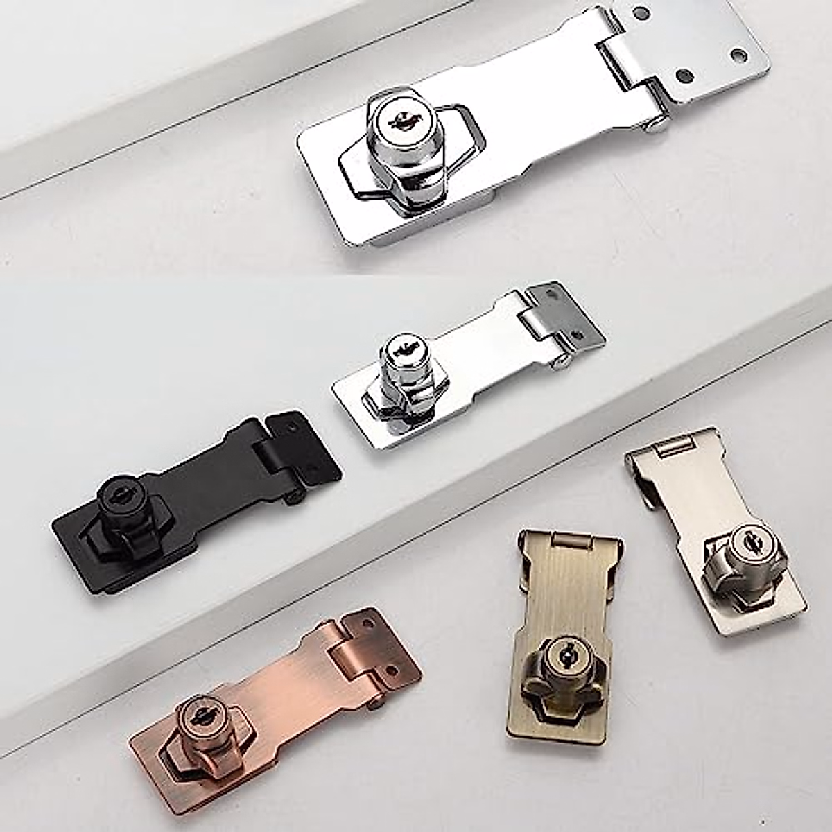 Home Security Zinc Alloy Cupboard Punch-free Cabinet Keyed Hasp Lock Drawer Door Lock - (Color: 2.5 inch-Silver)