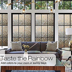 rabbitgoo Window Privacy Film Stained Glass Window Film Mosaic Static Cling Decorative Window Vinyl, Removable Rainbow Window Tint, Non-Adhesive UV Blocking for Home Office, Brown, 35.4 x 78.7 inches