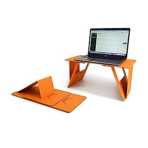 iSwift Pi Travel Lap Desk 6 in 1 Adjustable Foldable Car Food Tray Back Seat Laptop Table Perfect for Eating, Business Work, Airplane, Road Trips, Drive-in Movies-Orange