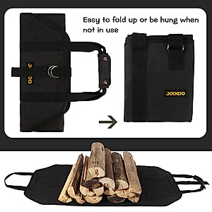 JOINDO Waxed Canvas Firewood Log Carrier, Large Log Tote Bag for Firewood, Heavy Duty Firewood Tote Bag, Water Resistant Wood Carrying Bag With Handles for Outdoor Camping Fireplace,Black