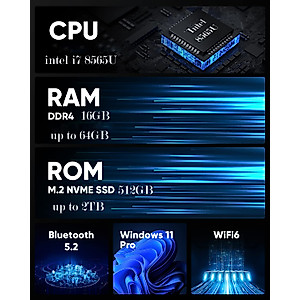 Mini PC, Intel i7-8565U(up to 4.6GHz) Mini Desktop Computer, 16GB DDR4 512GB NVMe SSD Mini Computers Windows 11 Pro, 4K Triple Display Output, Iris Xe Graphics, RJ45 LAN WiFi6 BT5.2, USB 6 Ports