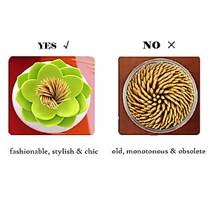 Niviy Q-Tips Holder Cotton Swab Organizer Lotus Shape Swab Cosmetic Storage Bathroom Decor, Green