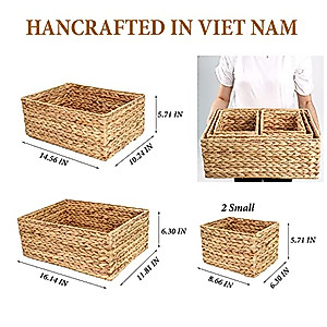 Rectangle Water Hyacinth Storage Baskets Set Of 4 and Wicker Divided Storage Basket Woven Natural Basket Hyacinth