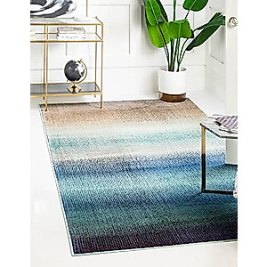 Unique Loom Estrella Collection Distressed, Gradient, Dark Colors, Abstract, Modern Area Rug, 5 ft x 8 ft, Blue/Beige