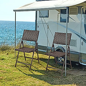 Tangkula 2 Pieces Patio Rattan Folding Dining Chairs, Outdoor Wicker Folding Chairs with Anti-Rust Steel Frame, Portable Patio Furniture Bistro Chairs for Garden, Poolside and Backyard