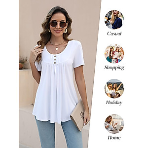 BeadChica Women's Tunic Tops To Wear With Leggings Short Sleeve Shirts Botton Up Casual Ruched Blouses Clothing Contrast-XL