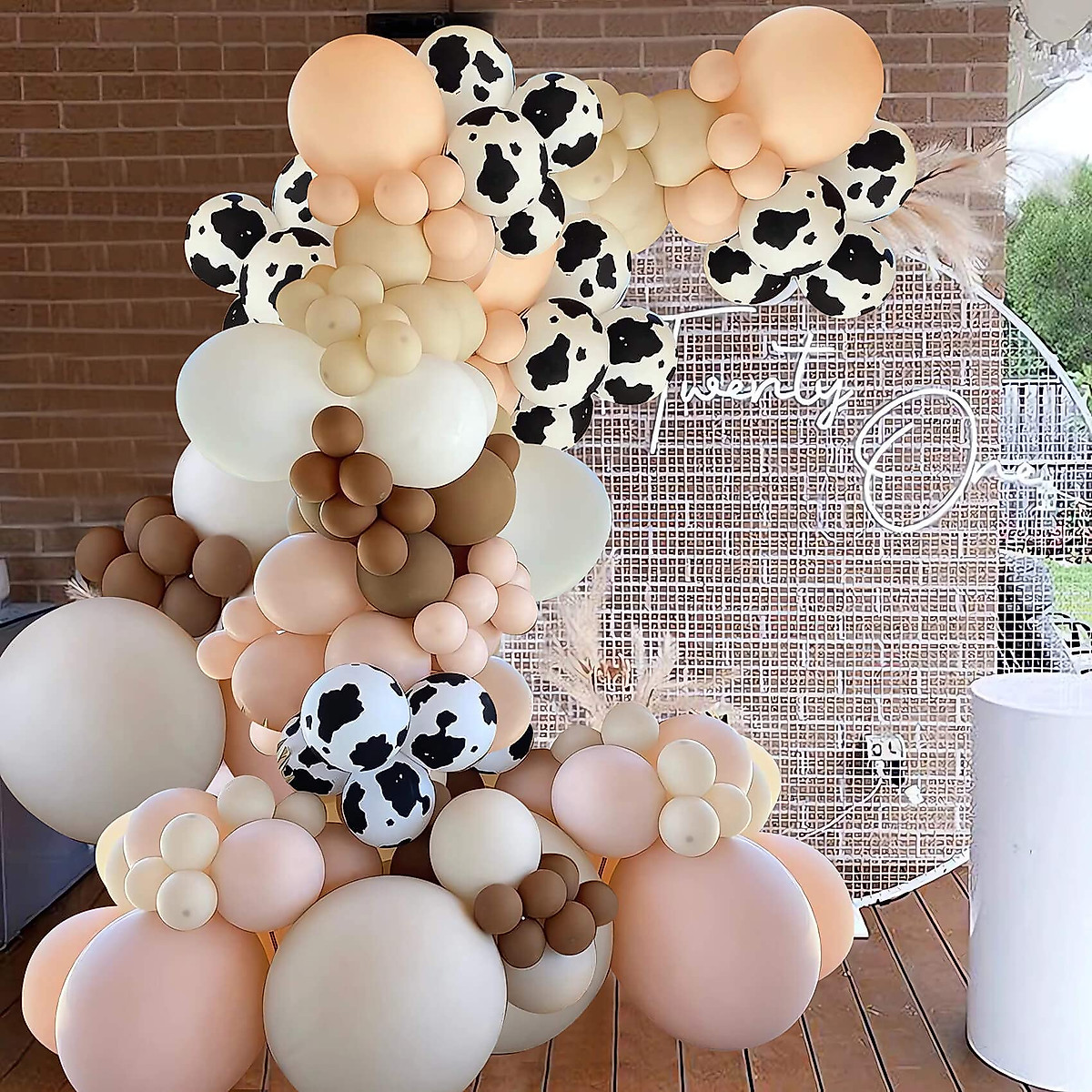 127Pcs Farm Theme Party Balloon Garland Arch Kit Peach White Sand White Brown Coffee Balloons with Cow Print Balloons for Kid‘s Baby Shower Birthday Wedding Outdoor dinner Party…