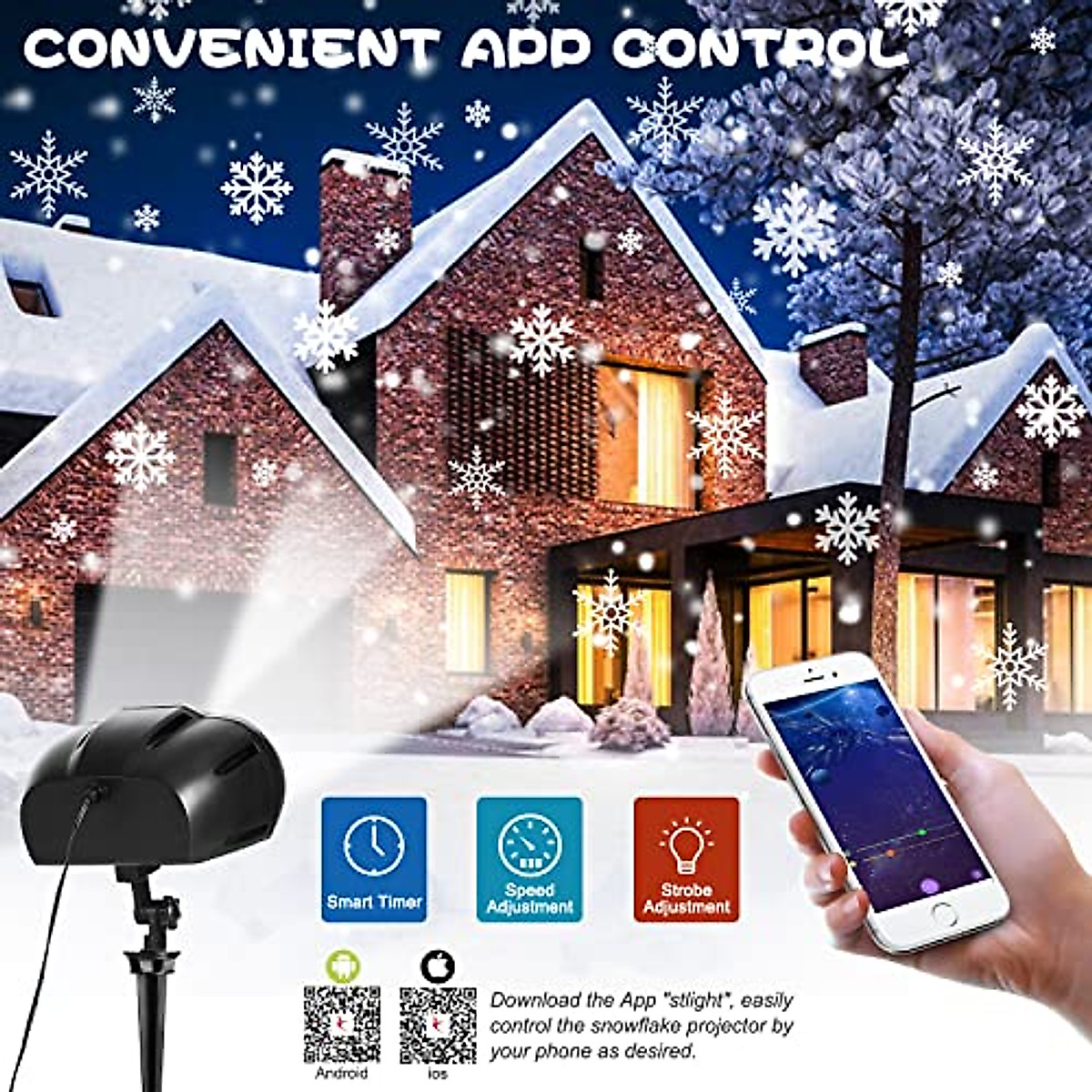Christmas Projector Lights Outdoor, Snowflake Projector, Gimify Snowfall Projector LED Light IP65 Waterproof APP Control Timer for Christmas Decorations Xmas Holiday Party Garden Wedding Patio