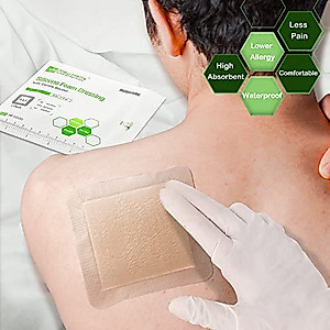 Silicone Adhesive Foam Dressing with Gentle Border 4''x4'' for Bed Sore Leg Ulcer 10 Pack, High Absorbency Waterproof Silicone Wound Bandage for Foot Diabetic Ulcer