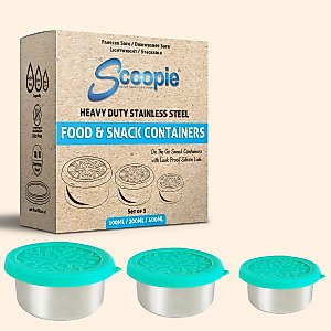 Stainless Steel Dressing Containers with lids, Set of 3 (13oz, 6oz, 3oz) Multipurpose To-Go Meal Prep for Bento Box Lunch Box, Snacks, Tea, Coffee or Food, Leakproof, Stackable and Airtight (BLUE)