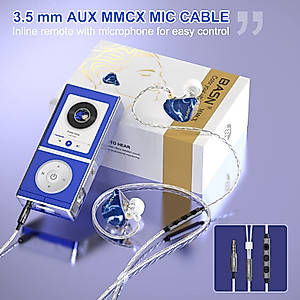 BASN MMCX in Ear Monitor Headphones, Musicians Triple Driver Noise Isolating Earphones with 2 Upgraded Detachable Cables (Ice Blue)