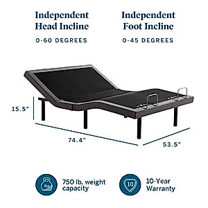 Lucid L300 Full Adjustable Bed Frame with Lucid 12 inch Latex Hybrid Full Mattress