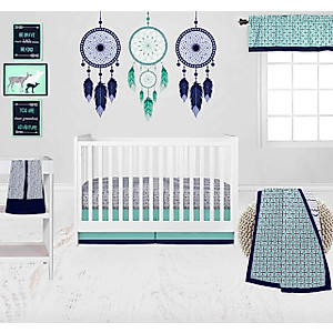 Bacati - 2 Pack NOAH Tribal Boys 100% Cotton Soft Breathable Percale Universal Baby US Standard Crib or Toddler Bed Fitted Sheets (Garland, Mint Navy)