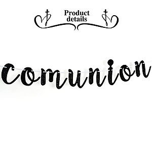 Glitter Mi Primera Comuniòn Banner - Baby Baptism/ First Holy Communion Bunting Décor - God Bless This Child Baby Shower Party Decoration Supplies(Black)